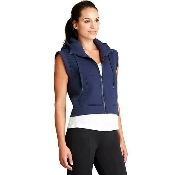 Athleta | Jackets & Coats | Athleta Full Zip Crop Fuse Vest Navy Blue ...